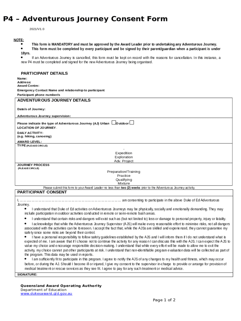 P4 - Adventurous Journey Consent Doc Template | pdfFiller