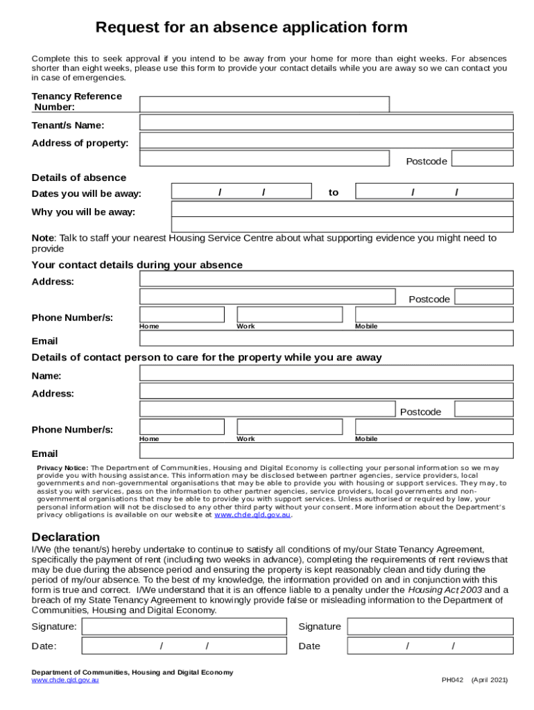 Request for an absence. Household Member Vacating Doc Template | pdfFiller