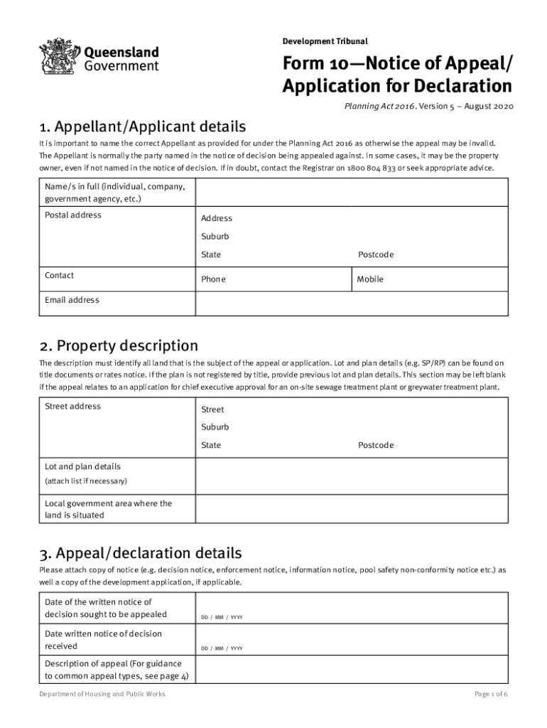 Fillable Online Form 10 - Notice of Appeal/Application for Declaration ...