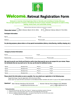 Fillable Online Retreat Registration Form - Blessed Sacrament Catholic ...