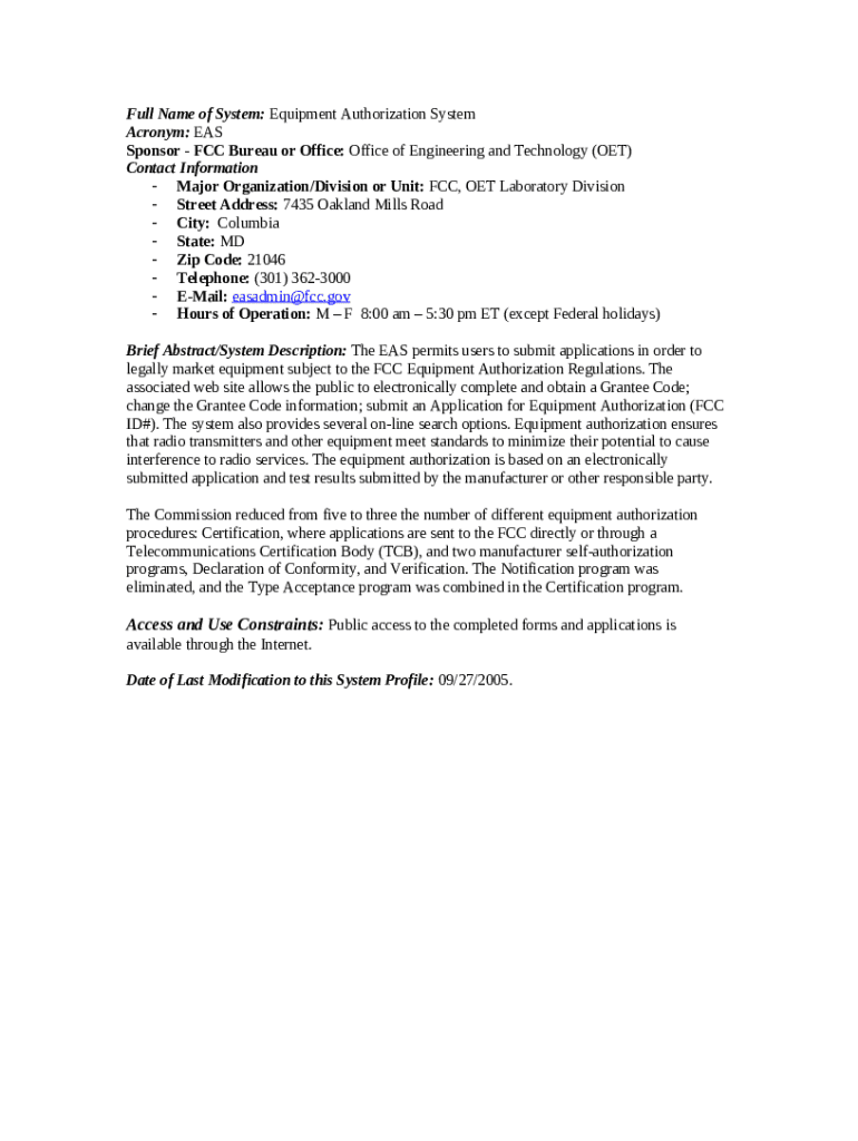 Full Name of System: Equipment Authorization Electronic Filing Doc ...