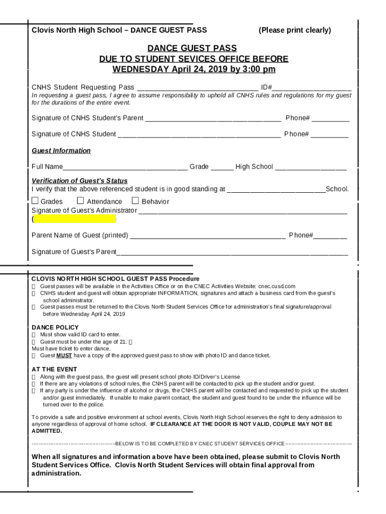 Clovis North High School DANCE GUEST PASS (Please print ... Doc ...