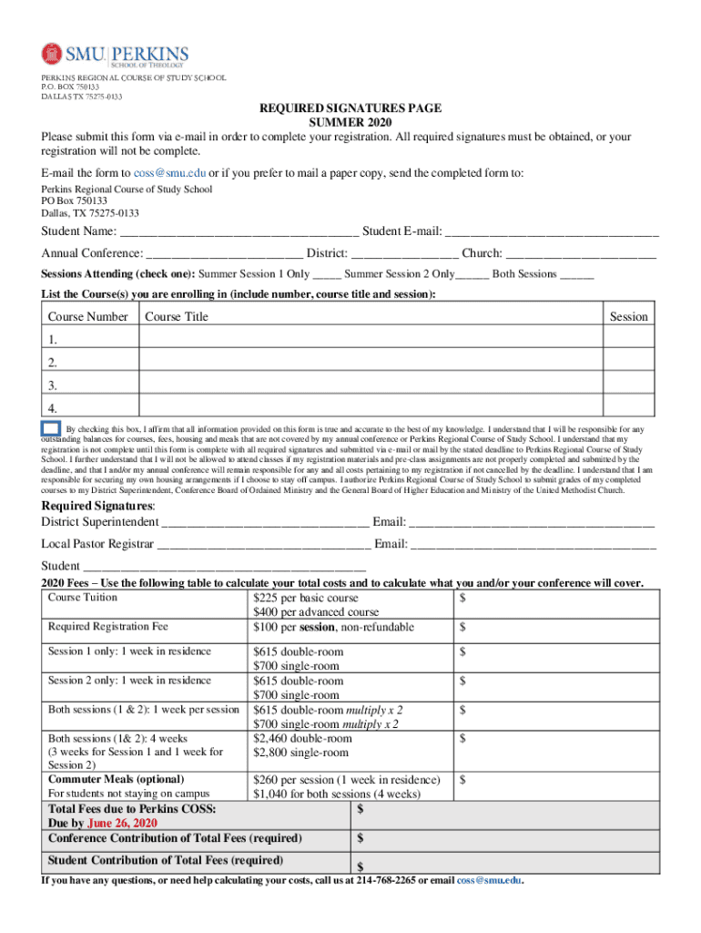 Fillable Online Summer2020 Required Signatures Pages - SMU Fax Email ...