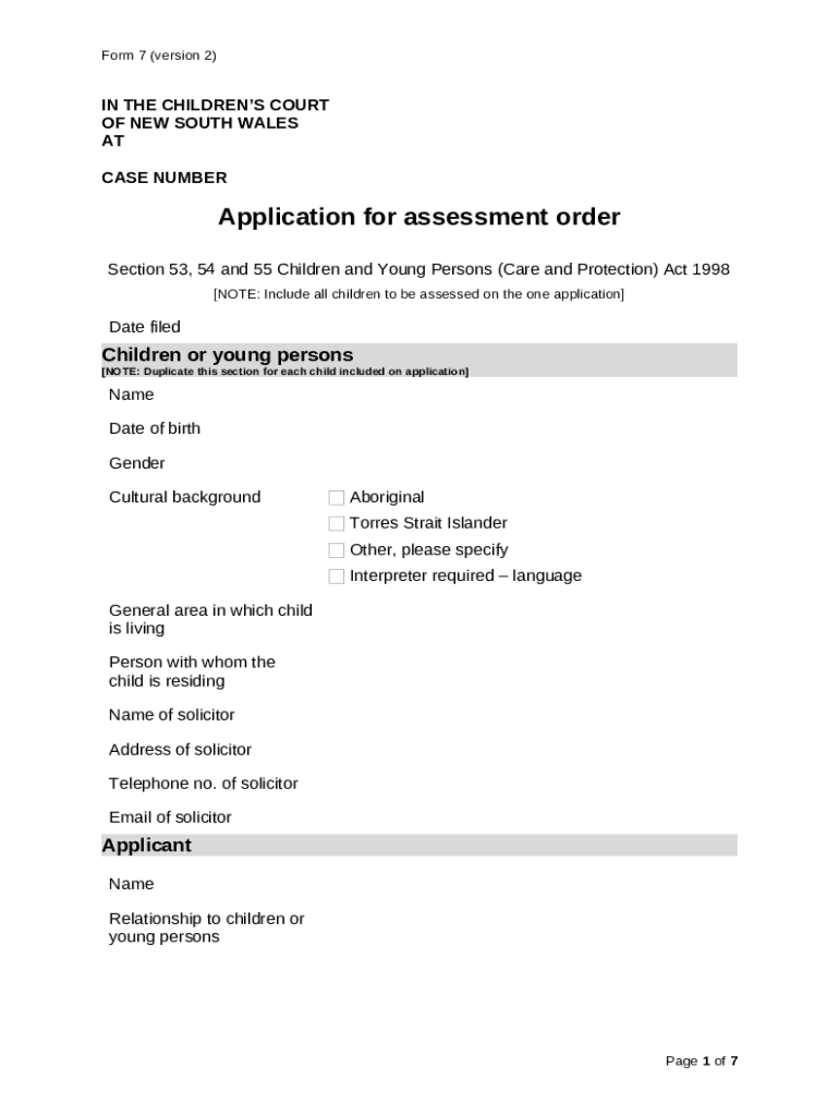 7 Application for assessment order Doc Template | pdfFiller