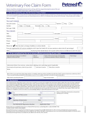 Fillable Online Veterinary Fee Claim Form - Petmed Fax Email Print ...