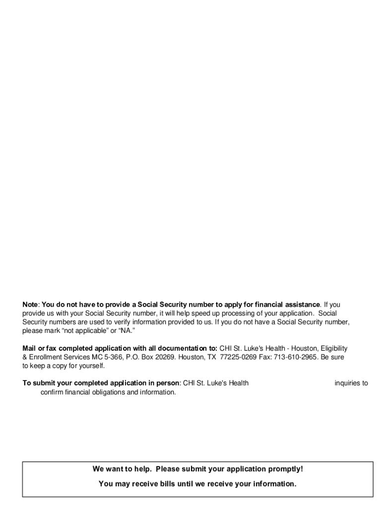 Fillable Online CHI St. Luke's Health Financial Assistance Application Form ... Fax Email Print ...
