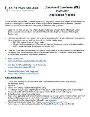 Fillable Online Concurrent Enrollment (CE) Instructor Application ...