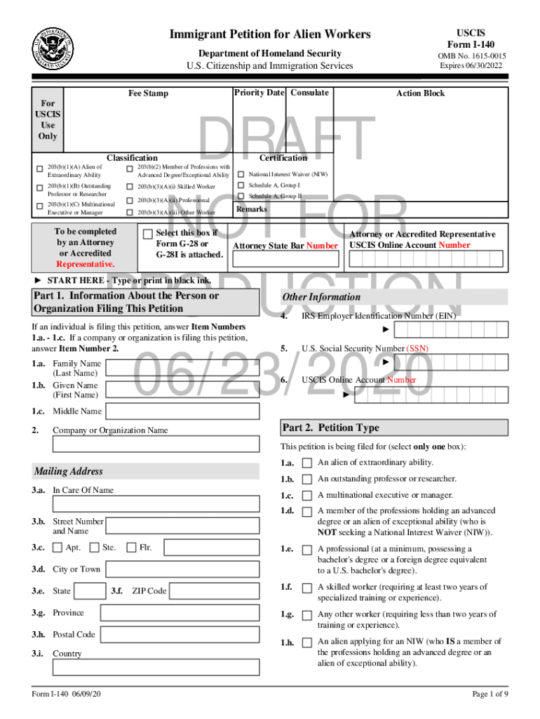 Fillable Online Form I-140, Petition for Alien Workers - USCIS Fax ...