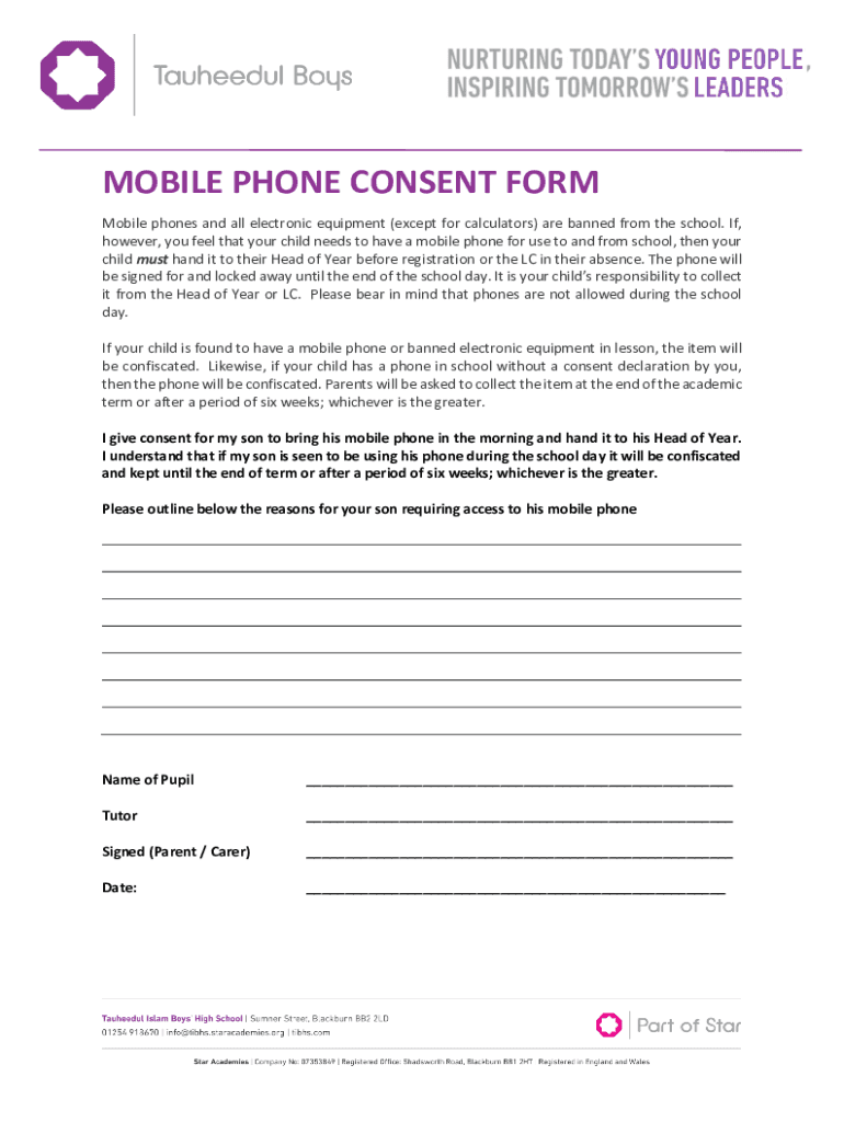 Fillable Online www.tibhs.com10MOBILE-PHONE-CONSENT-FORMMOBILE PHONE ...