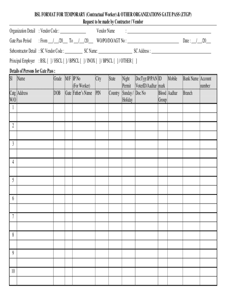 Fillable Online ZTG Temp Other Gate Pass Request FormatGeneral ... Fax Email Print - pdfFiller