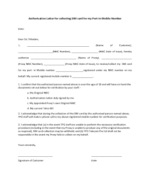 Fillable Online Authorisation Letter for collecting SIM card for my ...