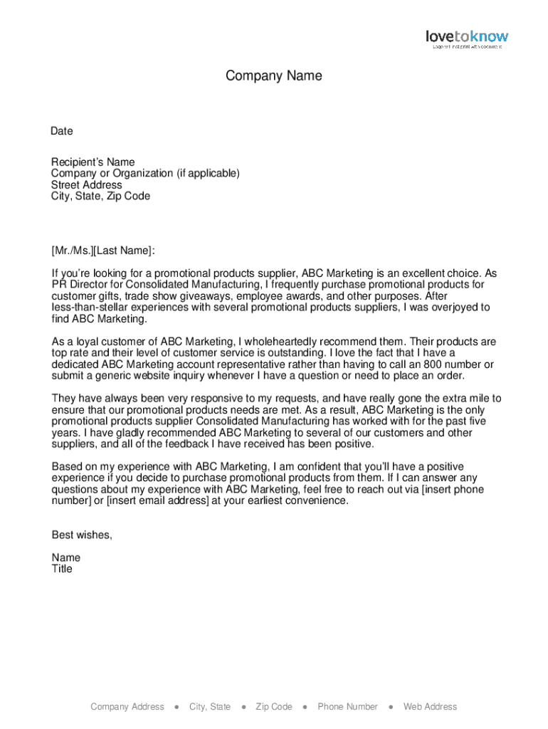 Fillable Online Vendor Recommendation Letter Sample. Vendor ...