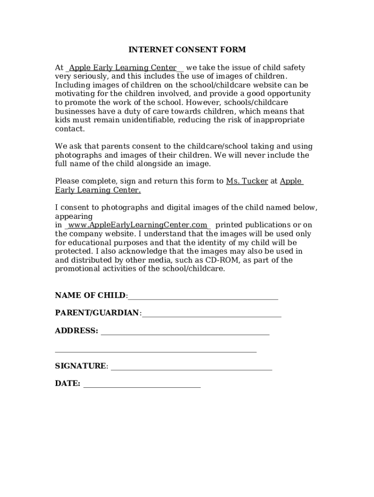 DOC INTERNET CONSENT - Appleearlylearningcenter Doc Template | pdfFiller
