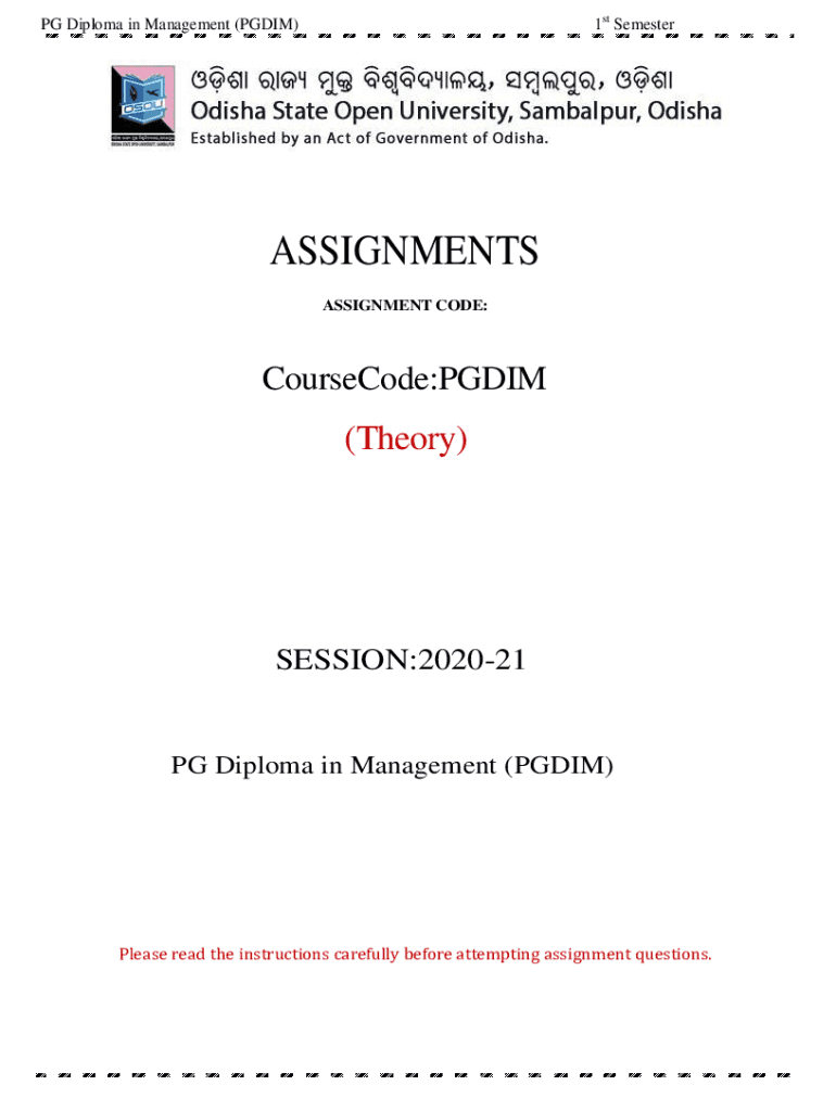 Osou Assignment Front Page Pdf Download - Fill Online, Printable, Fillable, Blank | pdfFiller