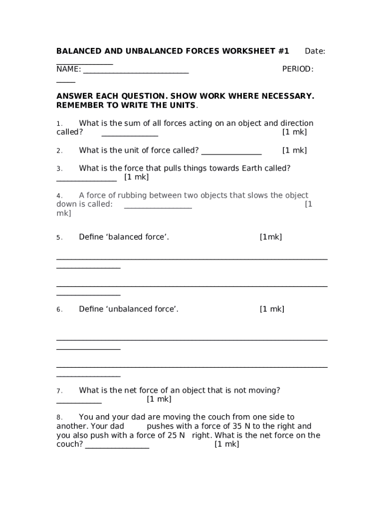 Download here BALANCED AND UNBALANCED FORCES ANSWER SHEET ... Doc ...