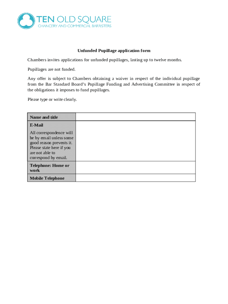 Unfunded Pupillage application Doc Template | pdfFiller