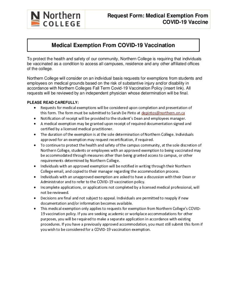 Fillable Online COVID-19 VACCINE MEDICAL EXEMPTION APPLICATION FORM Fax ...