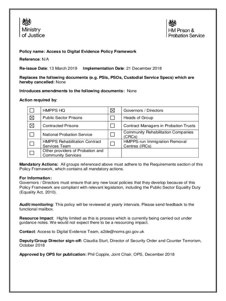 Fillable Online Policy name: Access to Digital Evidence Policy ...