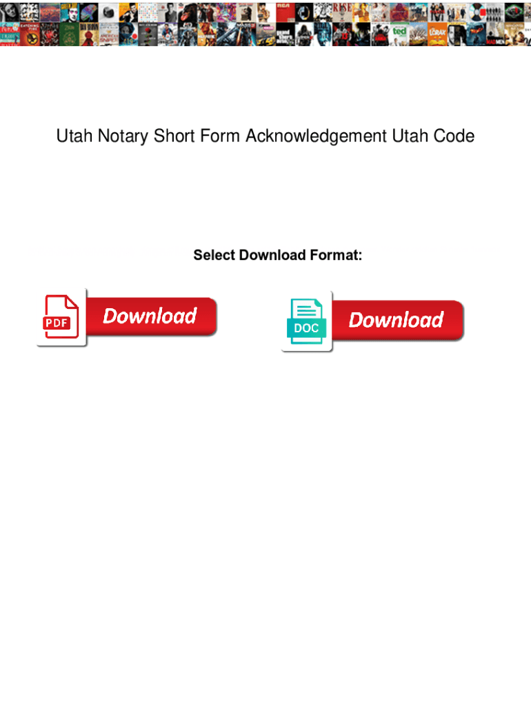 Fillable Online Utah Notary Short Form Acknowledgement Utah Code. Utah ...