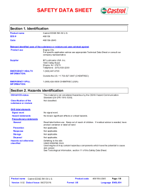 Fillable Online SDS - Castrol Edge 5W-50 Motor Oil - Safety Data Sheet ...