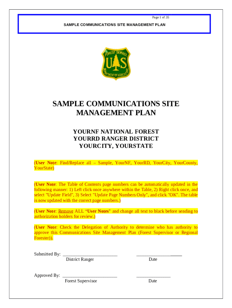 www.pdffiller.com423914648--SAMPLESAMPLE COMMUNICATIONS SITE MANAGEMENT PLAN Doc Template ...