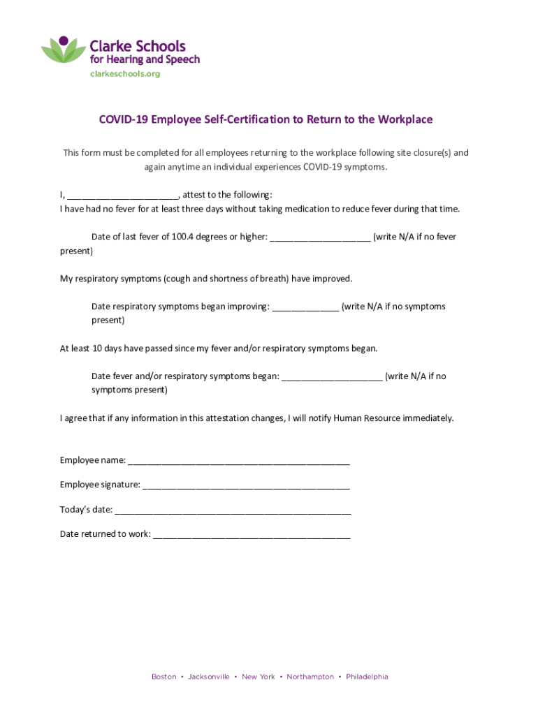 Fillable Online COVID19-Employee-Self-Certification-to-Return-to-Work ...