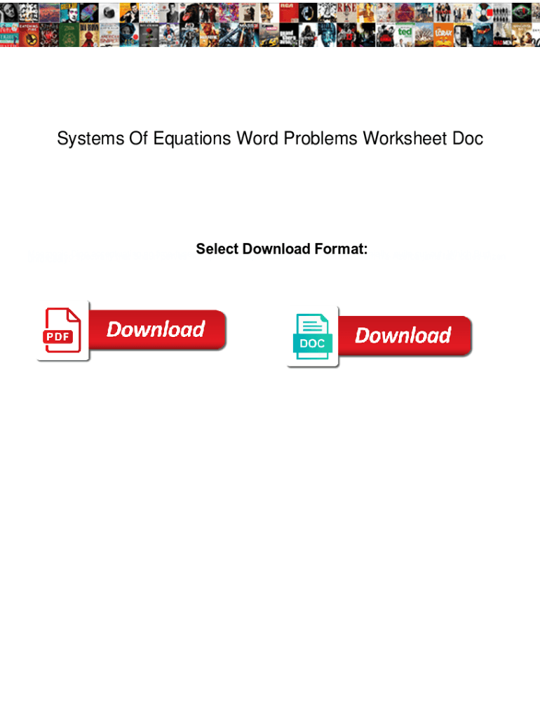 Fillable Online Systems Of Equations Word Problems Worksheet Doc