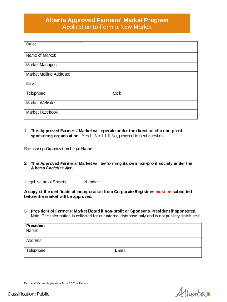 Approved Farmers' Market Application . Application to become an Alberta ...