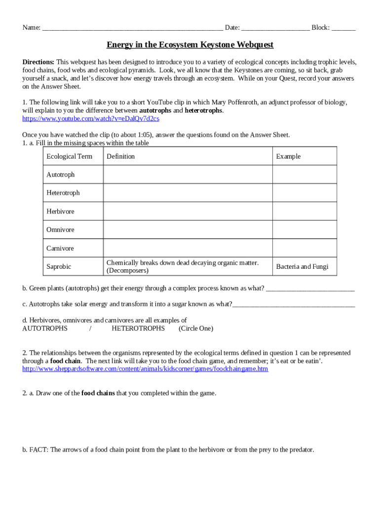 Energy In The Ecosystem Keystone Webquest Answer Key - schoolwires ...