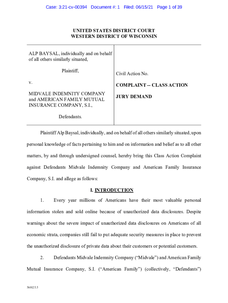 Fillable Online Baysal v. Midvale Indemnity Company et al. - 3 Fax ...