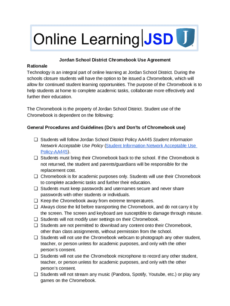 Jordan School District Chromebook User Agreement ... Doc Template ...