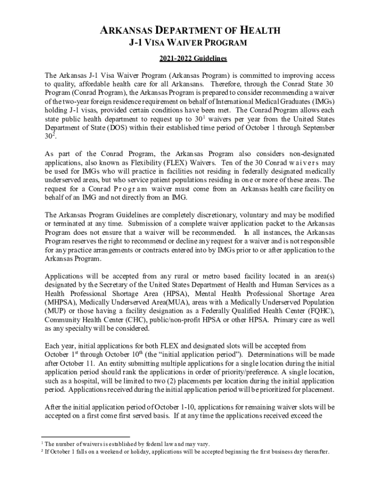 Fillable Online ARKANSAS J-1 VISA WAIVER PROGRAM National Interest ...