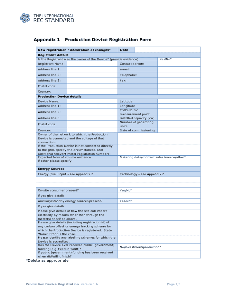 Appendix 1I-REC Registry Application Doc Template | pdfFiller