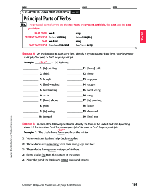 Fillable Online CHAPTER 18: USING VERBS CORRECTLY Principal Parts Of ...