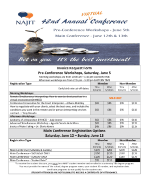 Fillable Online Invoice Request Form Pre-Conference Workshops, Saturday ...