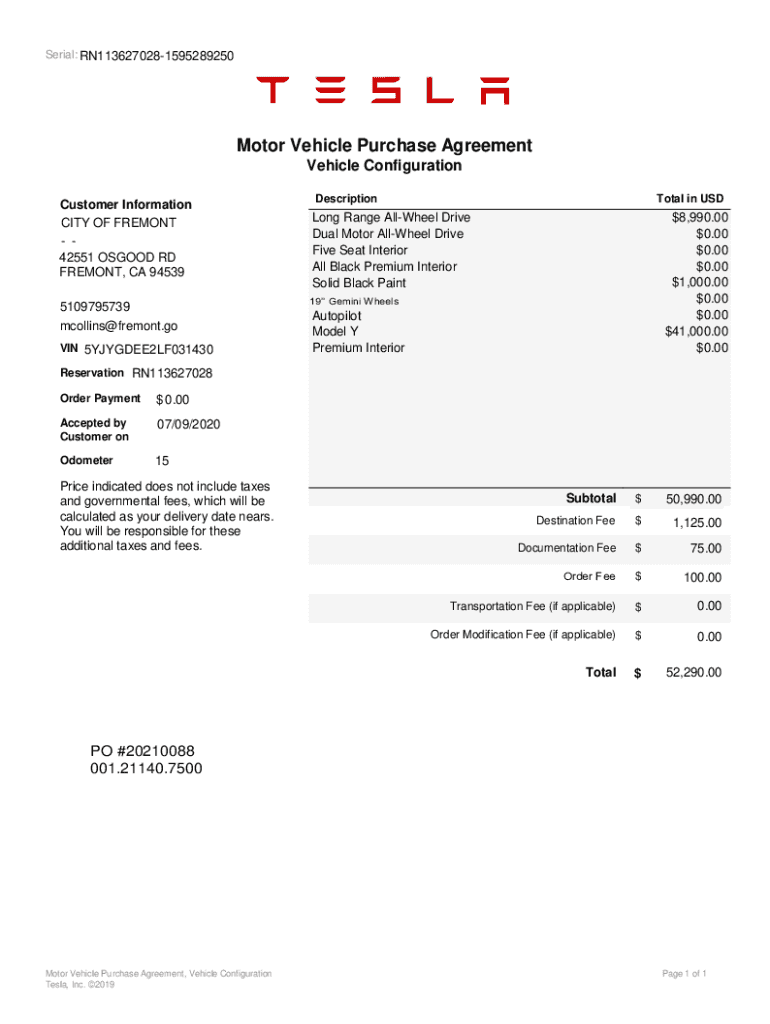 Fillable Online Motor Vehicle Purchase Agreement Vehicle Configuration Fax Email Print - pdfFiller