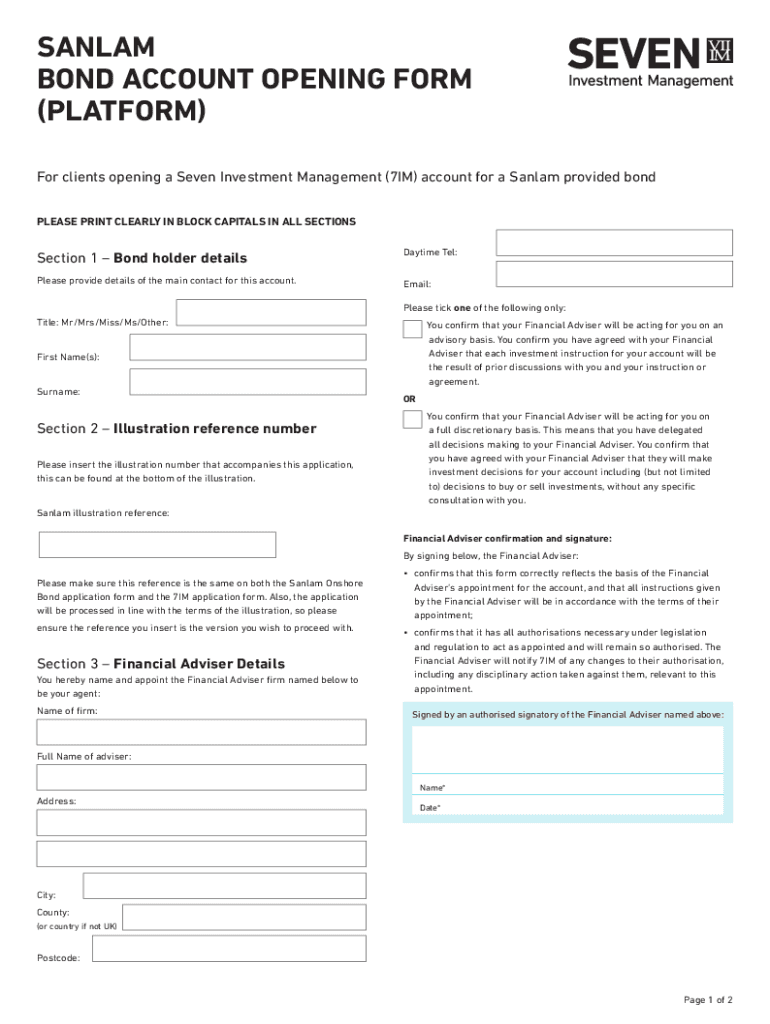Fillable Online BOND ACCOUNT OPENING FORM Fax Email Print - pdfFiller