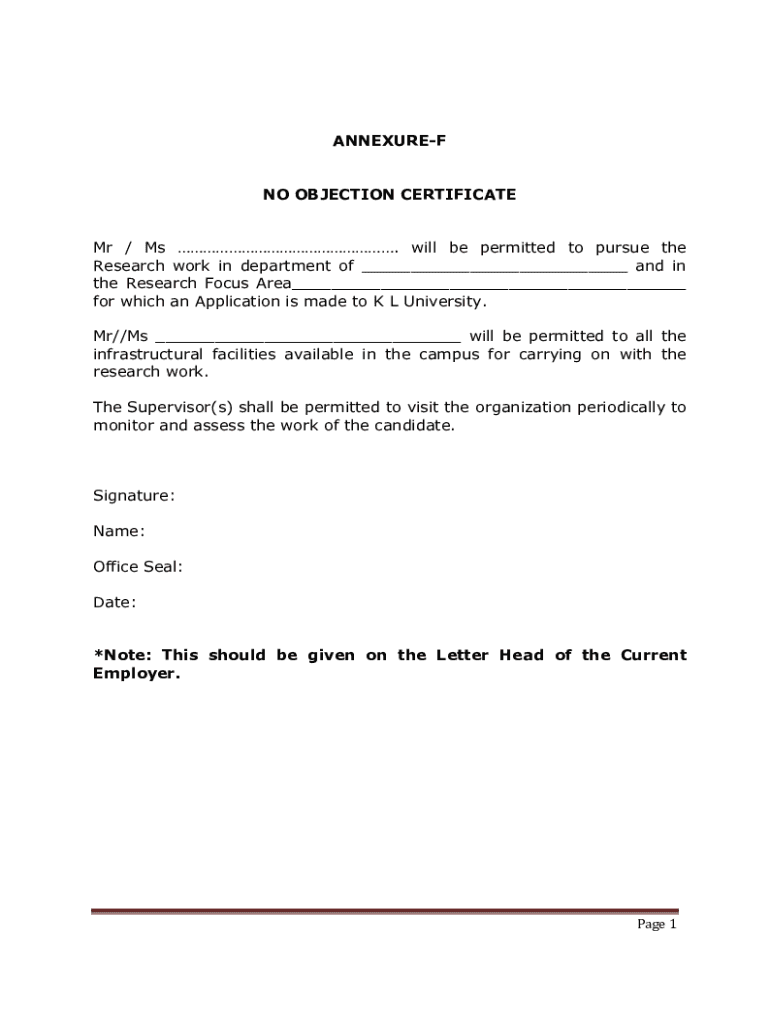 Fillable Online sample No Objection Certificate(NOC) templates ...