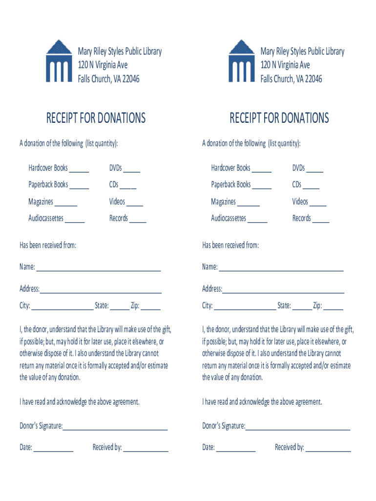 Fillable Online RECEIPT FOR DONATIONS RECEIPT FOR DONATIONS Fax Email Print - pdfFiller