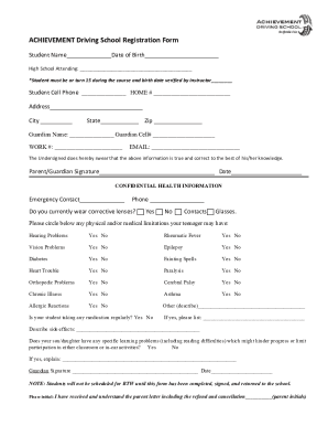 Fillable Online PDF ACHIEVEMENT Driving School Registration Form Fax ...