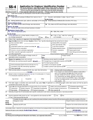 Fillable Online SS-4 Application for Employer Identification ... - IRS ...