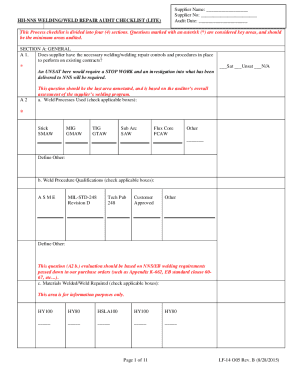Fillable Online HII-NNS WELDING/WELD REPAIR AUDIT CHECKLIST (LITE) Fax ...