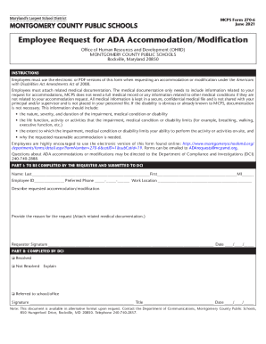 Fillable Online Employee Request for ADA Accommodation/Modification Fax ...