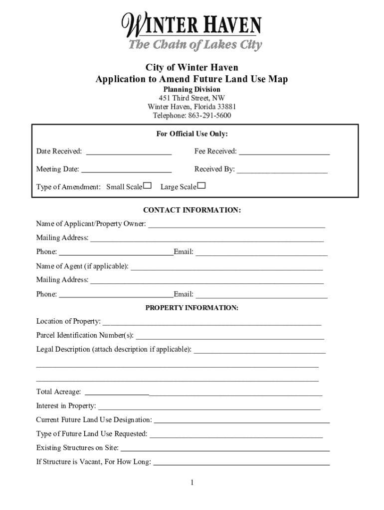 Fillable Online City of Winter Haven Application to Amend Future Land ...
