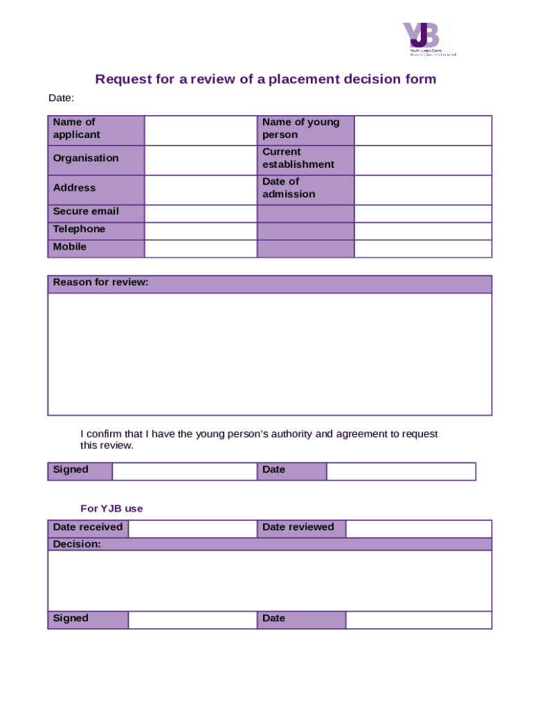 Request for a review of a placement decision . Review of a placement ...