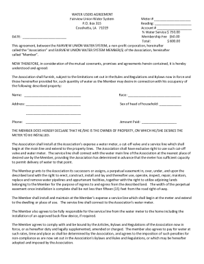 Fillable Online WATER USERS AGREEMENT $50 - Fairview-Union Water System ...