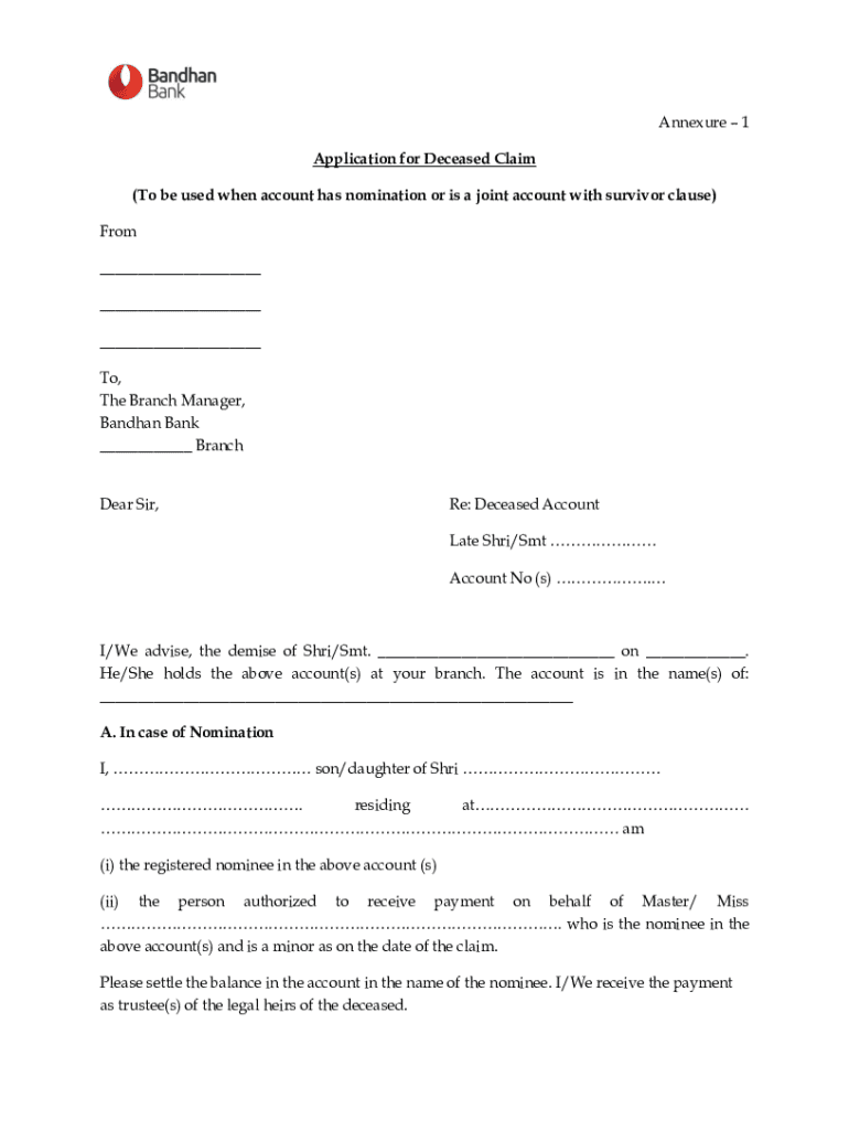Fillable Online Death Claim Application Form with Nomination Annexure I ...
