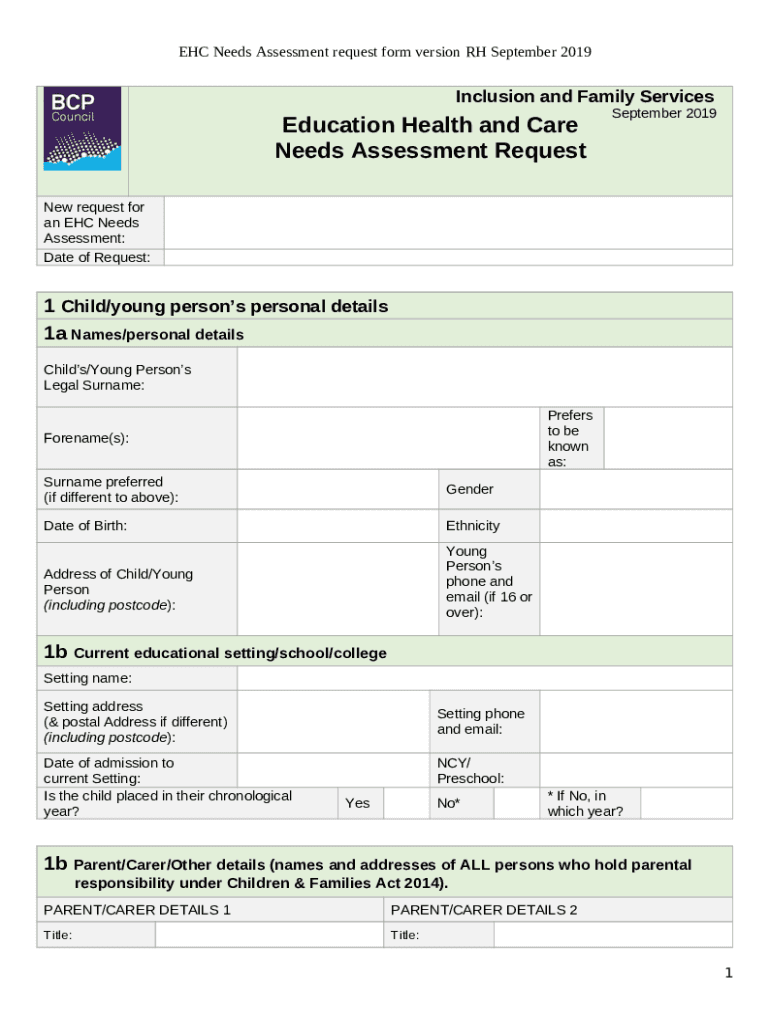Request For EHCP Needs Assessment Bournemouth Doc Template Request For EHCP Needs Assessment Bournemouth Doc Template