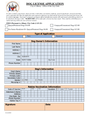 Fillable Online DOG LICENSE APPLICATION - albanyny.gov Fax Email Print - pdfFiller