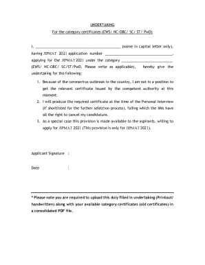 Fillable Online Letter of Undertaking for Using Own Scribe - JIPMAT 2021 Fax Email Print - pdfFiller